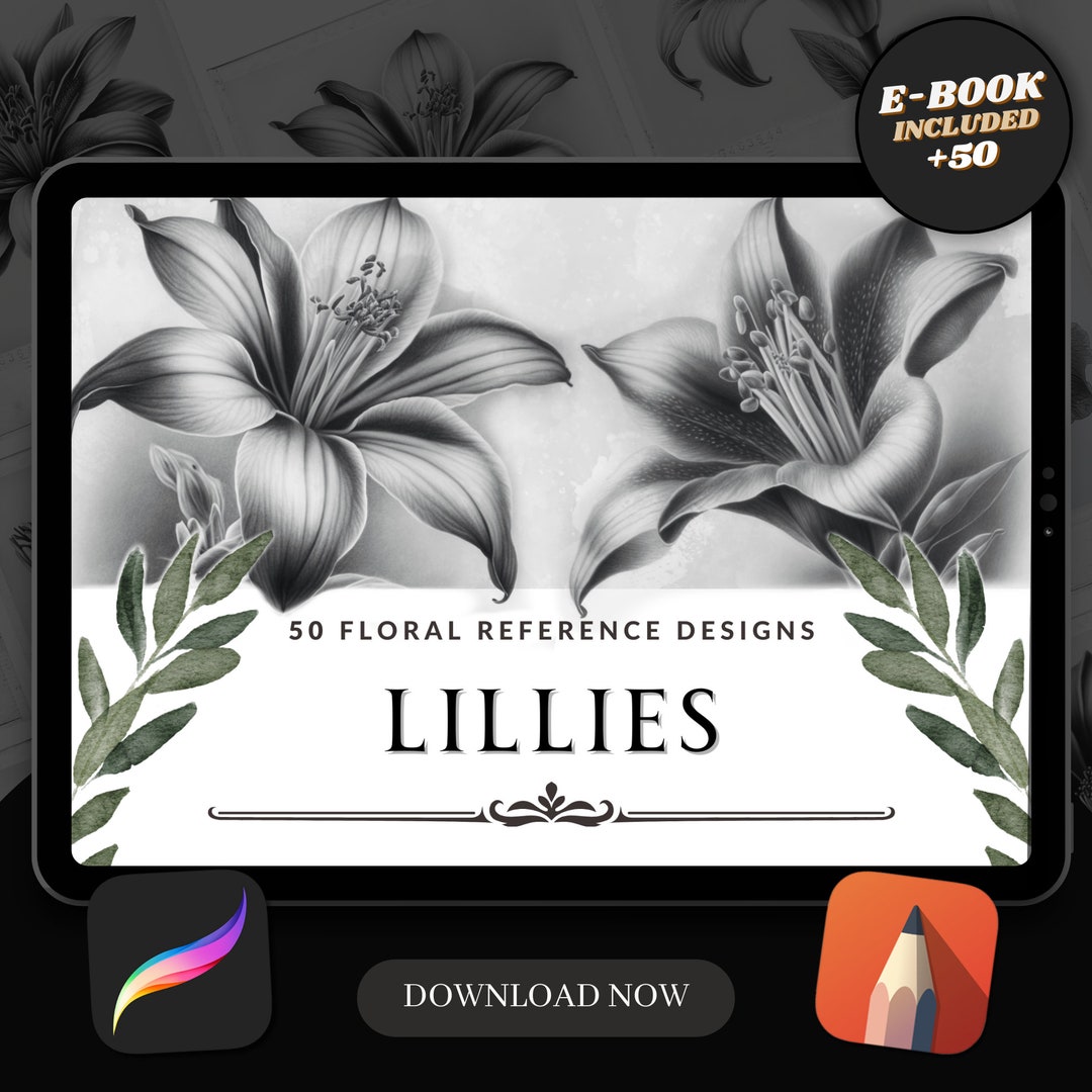 50 Lilies Procreate Brush Stamps | Tattoo Designs | Digital Art | Procreate Brushes | Tattoo ...