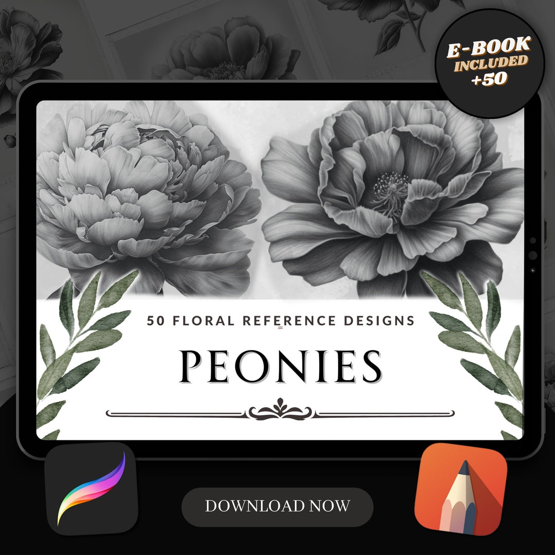 50 Peonies Procreate Brush Stamps | Tattoo Designs | Digital Art | Procreate Brushes | Tattoo ...
