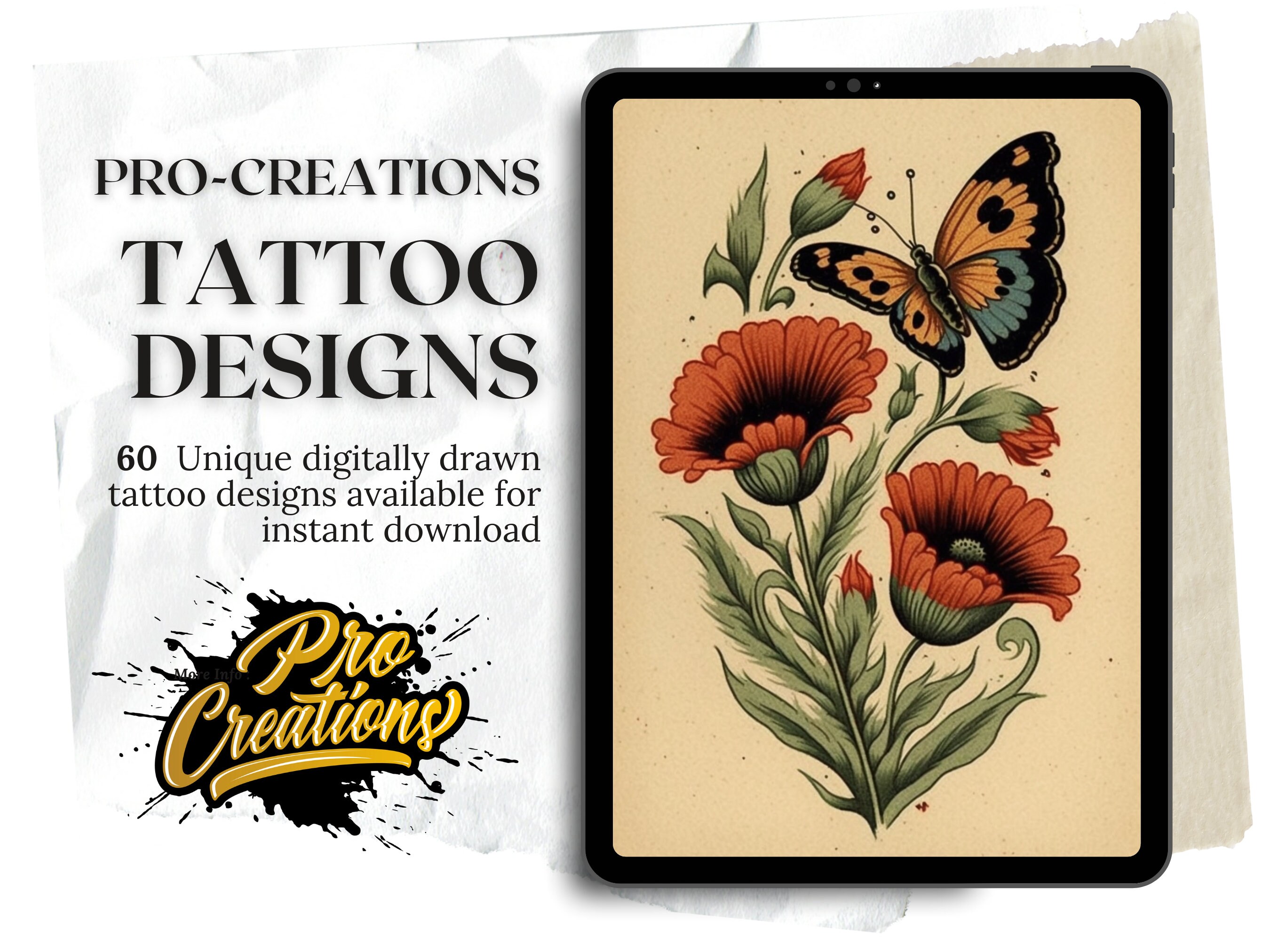 Traditional Tattoo Designs 'butterflies' Tattoo Flash Sheet Pdf ...
