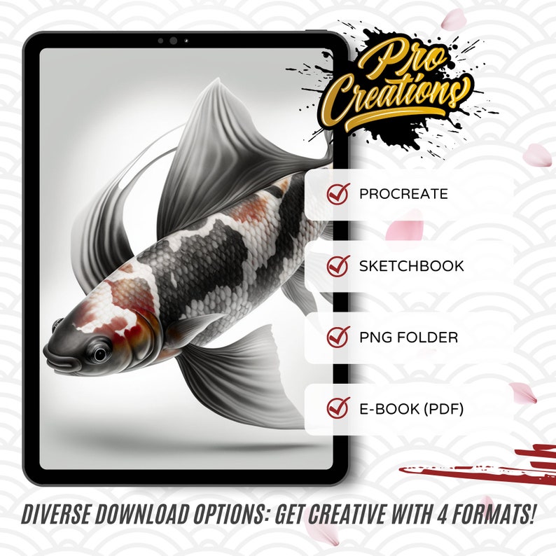 50 Japanese Koi Fish Procreate Brush Stamps Tattoo Designs Digital Art ...