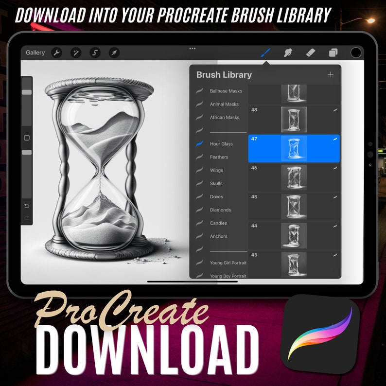Hourglass Tattoo Procreate Brush Stamps 100 Designs Digital Download
