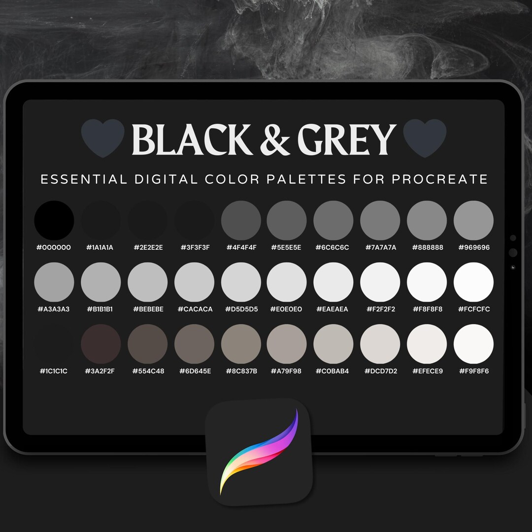 Black & Grey Tattoo Colour Palette for Procreate – Shading Swatches ...