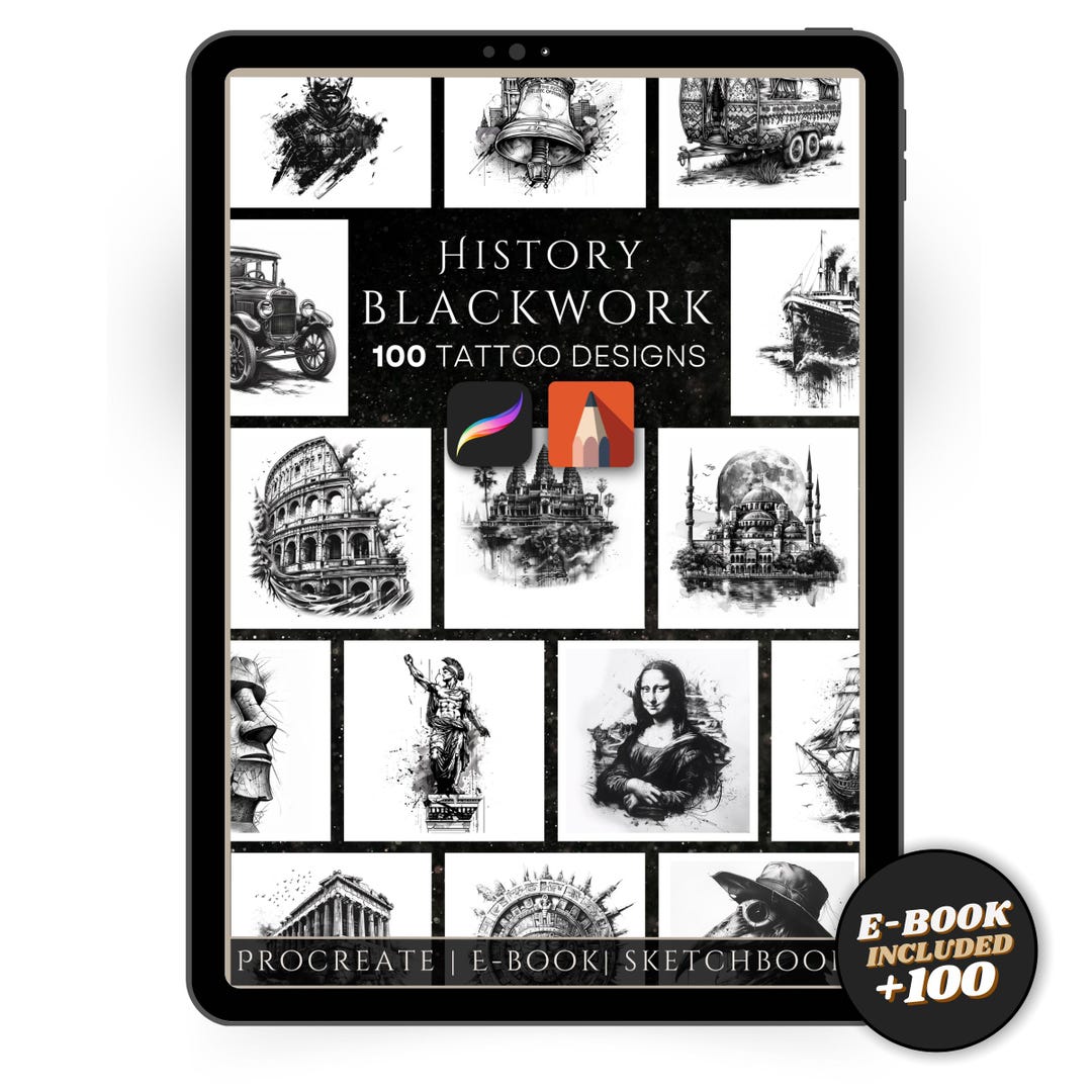 Blackwork History Tattoo Designs: Procreate & Sketchbook Brushes (100 ...