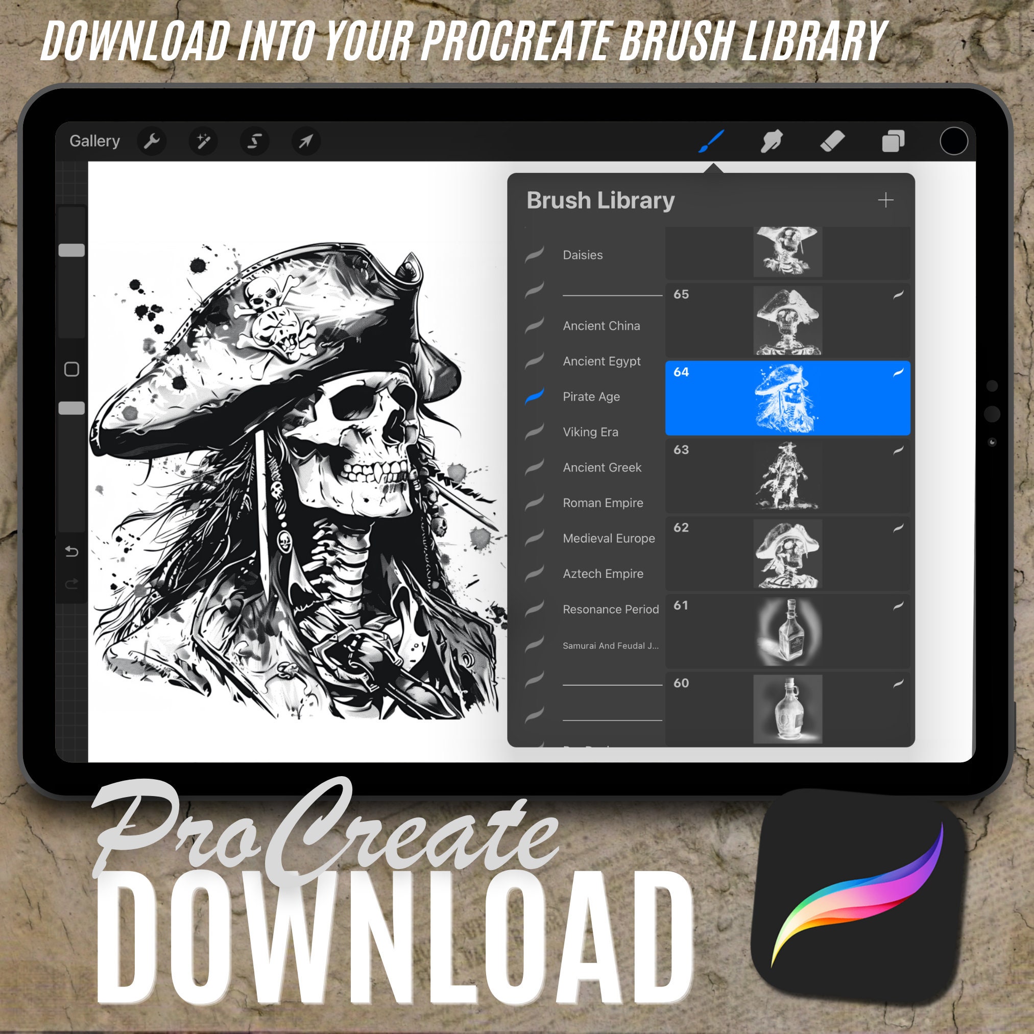100 Pirate Age Procreate Brush Stamps Tattoo Designs Digital Art ...