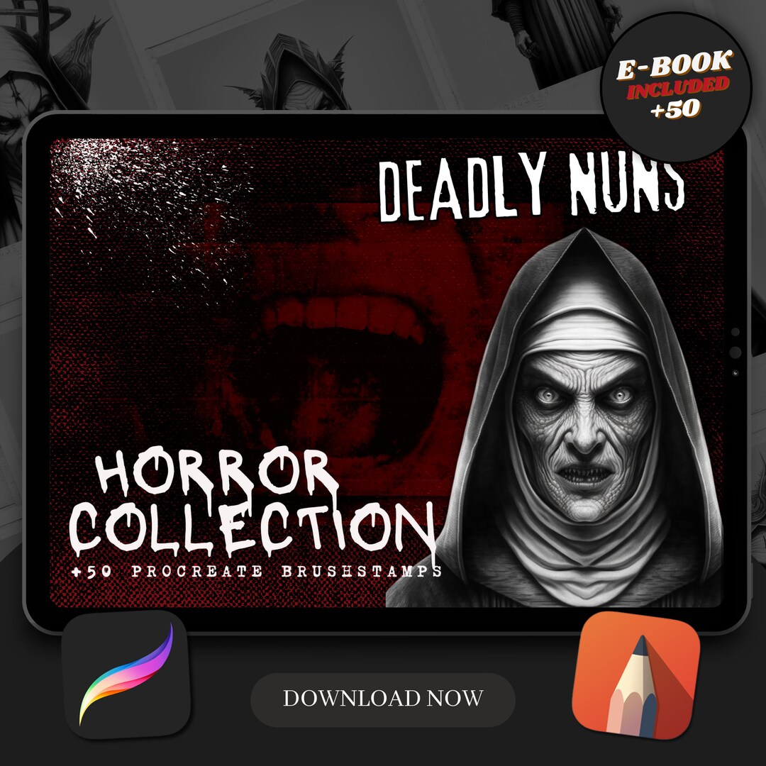Deadly Nun Procreate Brush Stamps: Horror Tattoo Designs (digital ...