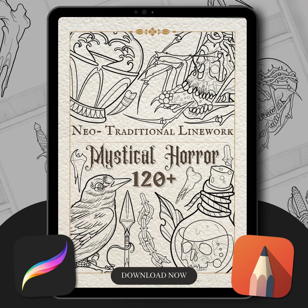 Neo-traditional Mystic Horror Tattoo Flash Stamps: Procreate ...