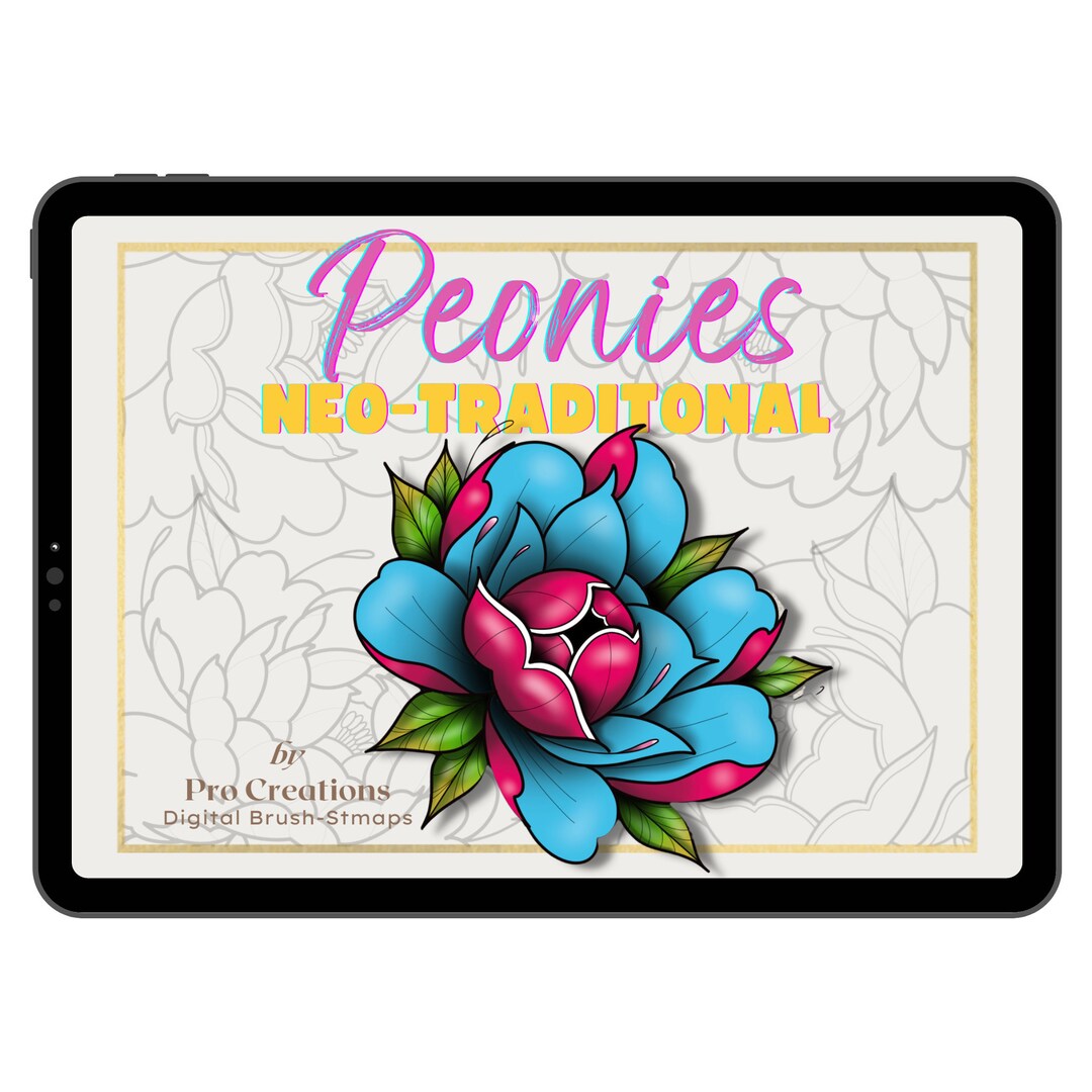 Neo Traditional Peony Tattoo Procreate Brush Set (digital Download) - Etsy
