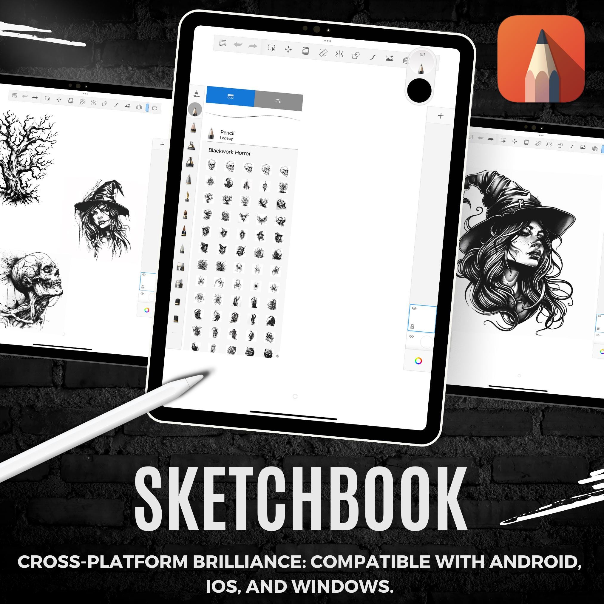 Blackwork Horror Procreate Brushes Tattoo Flash Stamp Pack Bold Horror ...