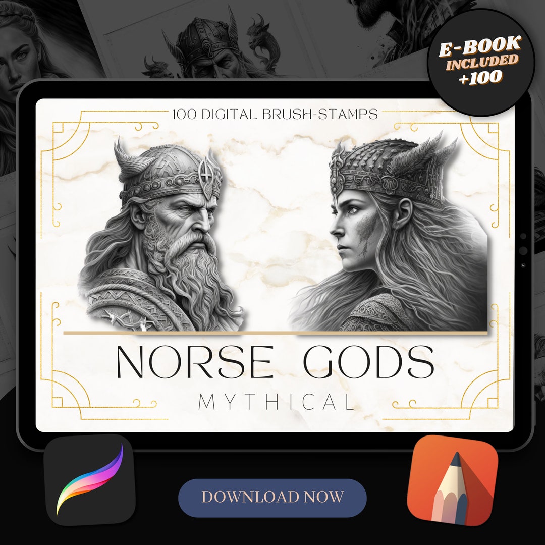100 Norse Gods Procreate Brush Stamps Tattoo Designs Digital Art ...