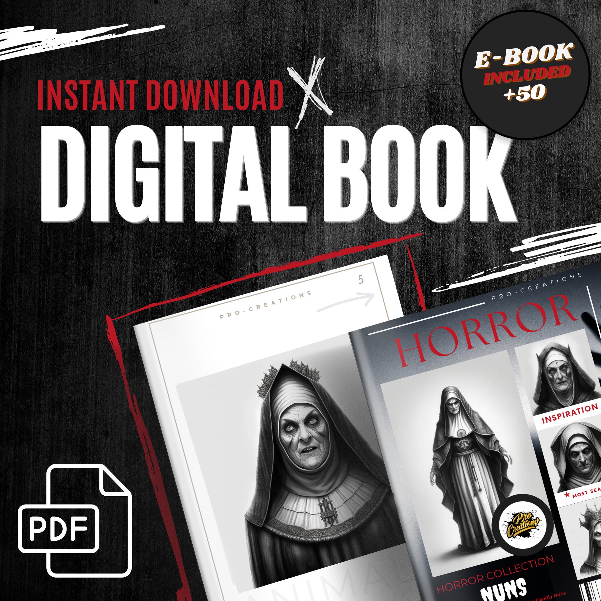 Deadly Nun Procreate Brush Stamps: Horror Tattoo Designs (digital ...