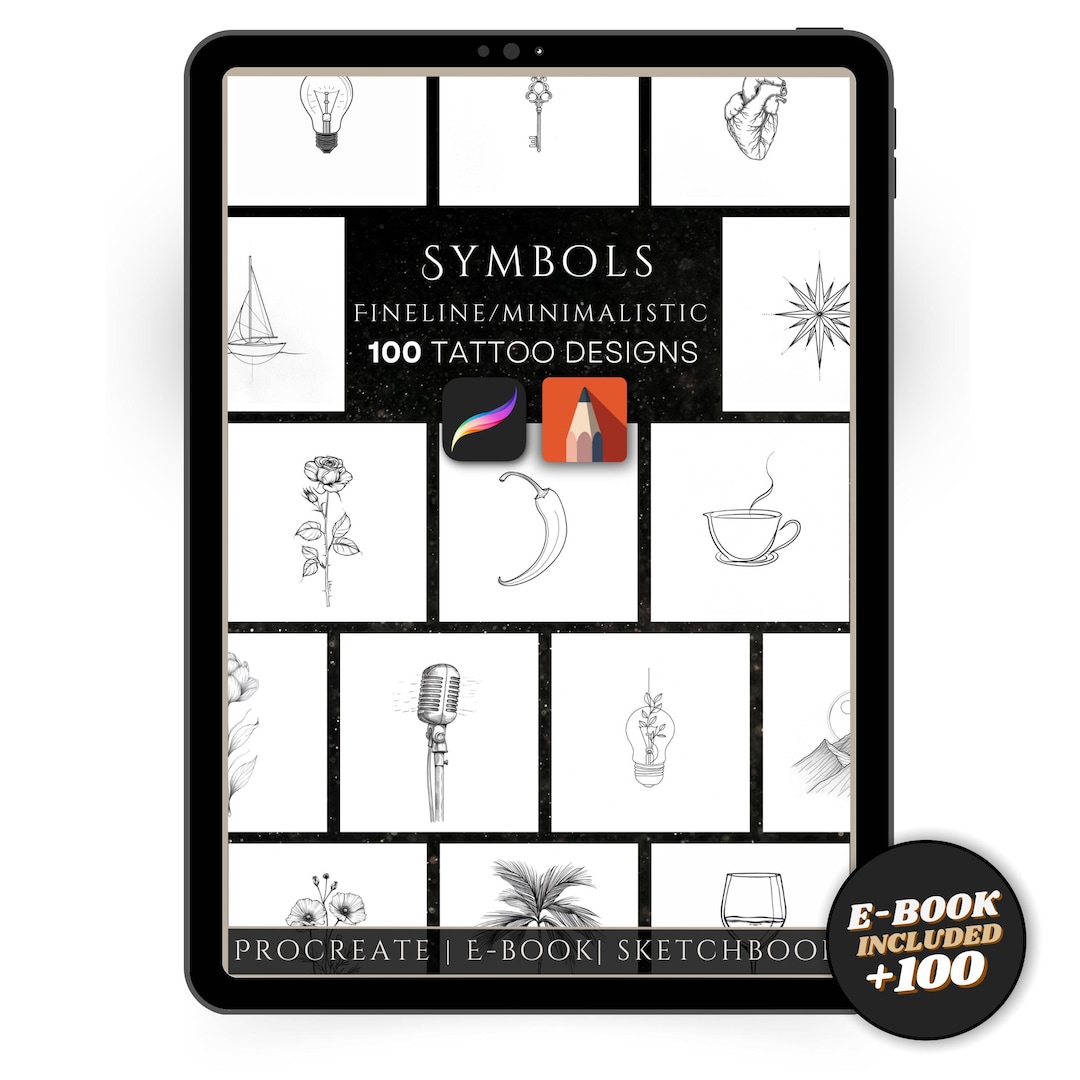 100 Fine Line Symbol Tattoo Designs: Procreate & Sketchbook (PDF Ebook ...