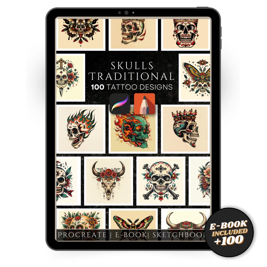Traditional Skull Tattoo Designs - Procreate & Sketchbook Brushes | 100 ...
