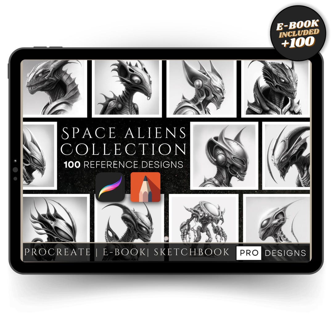 Space Alien Tattoo Reference Pack: 100 Sci-fi Sketches (PNG, PDF ...