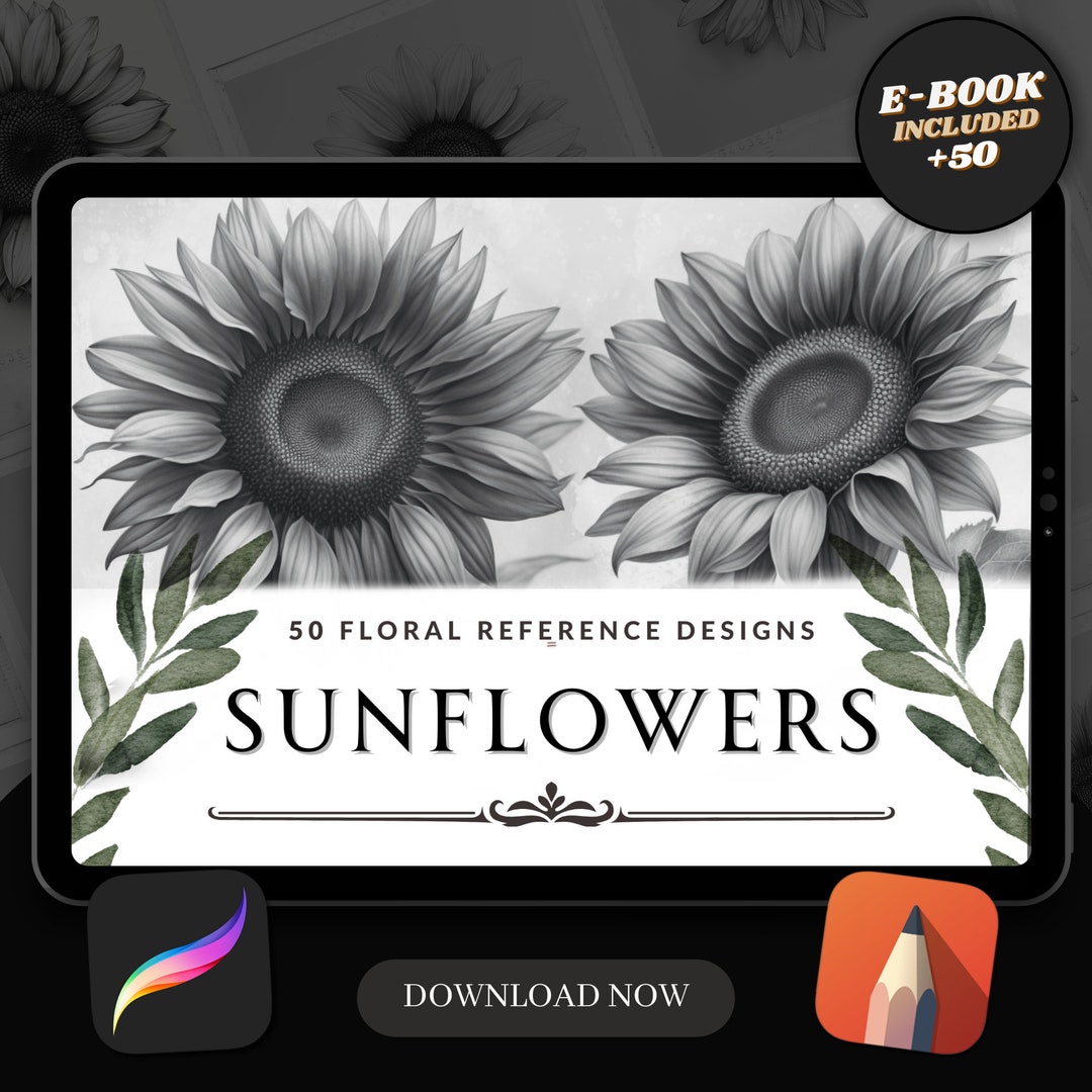 50 Sunflower Procreate Brush Stamps | Tattoo Designs | Digital Art ...