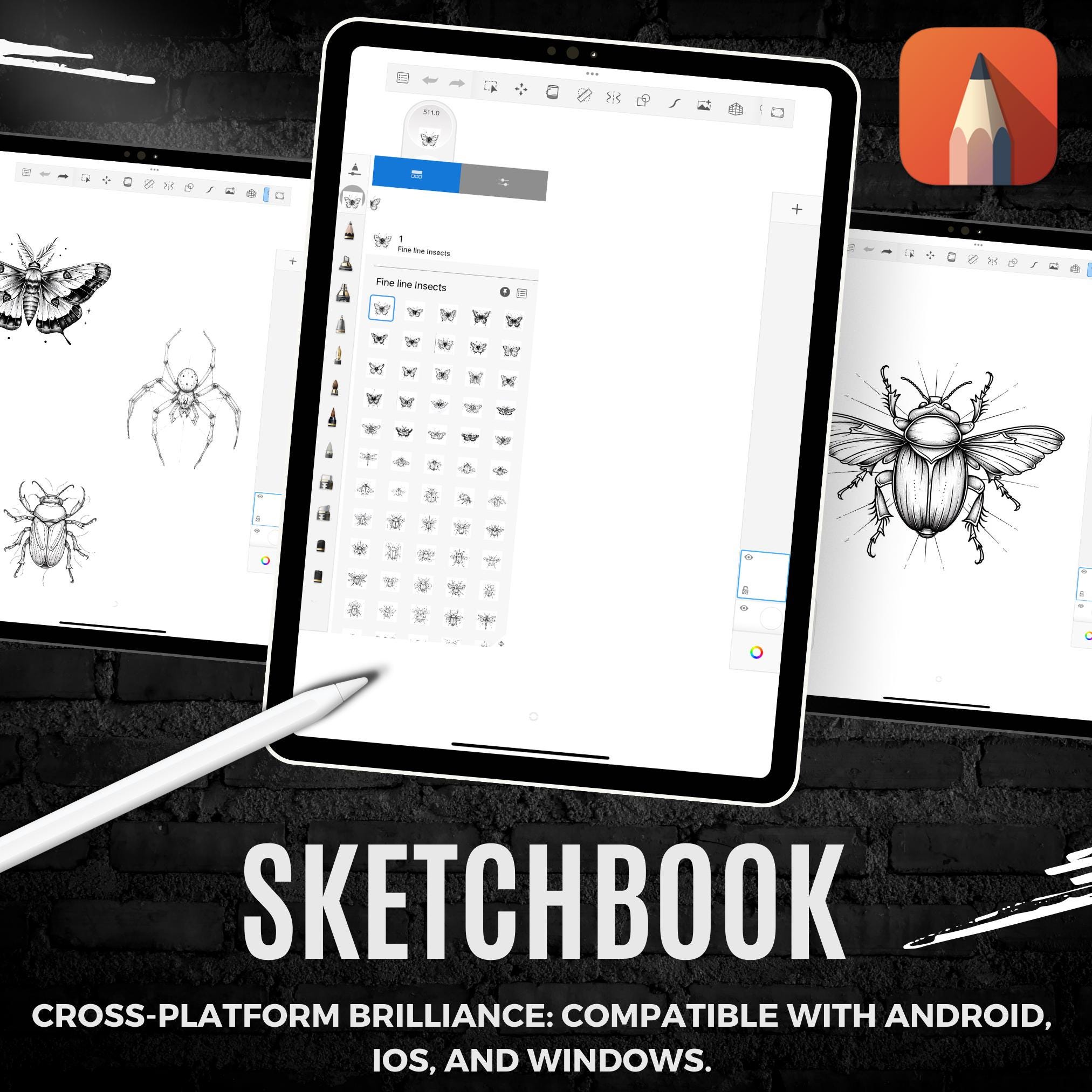 Fineline Insect Tattoo Stencil Brush Pack: Procreate & Sketchbook ...