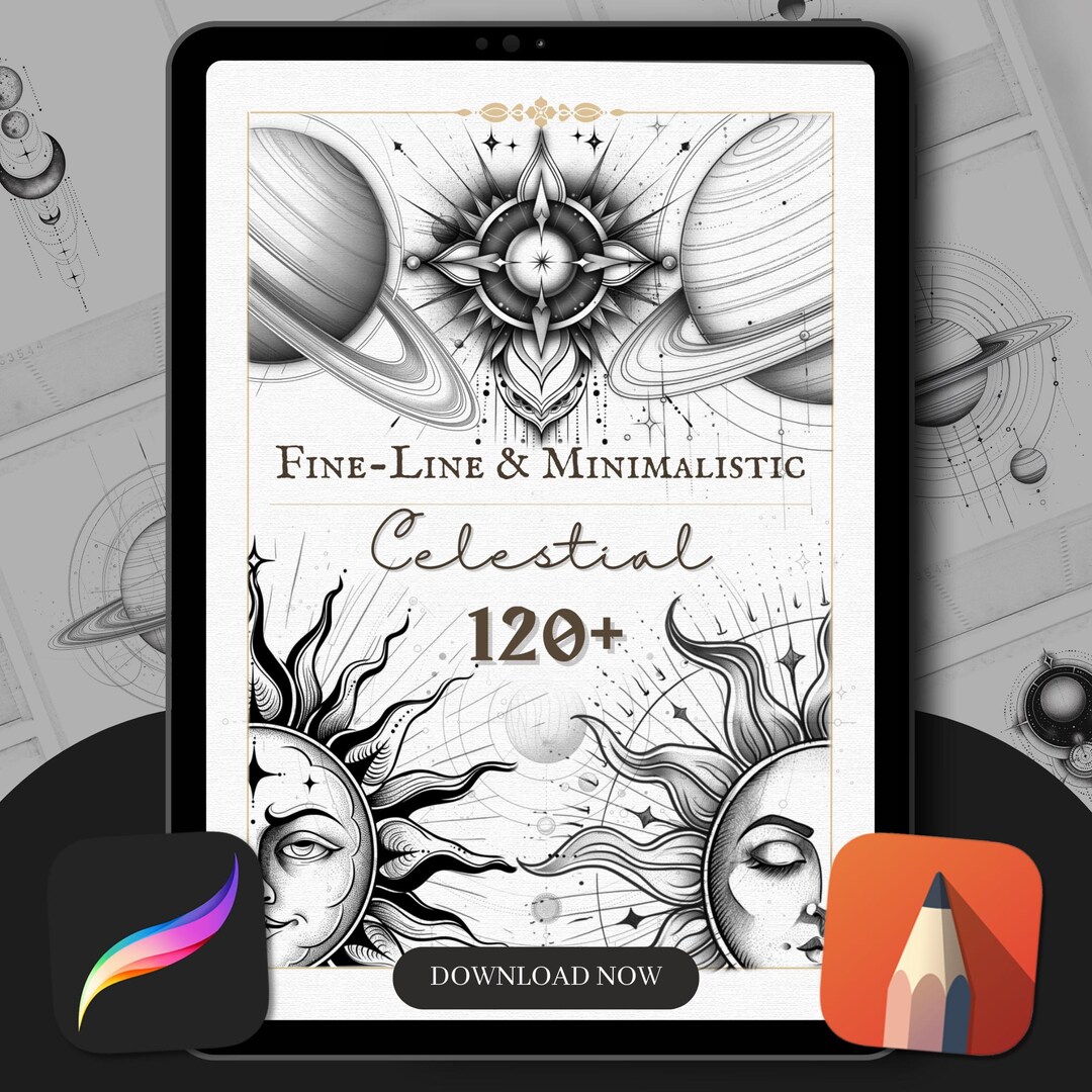Celestial Tattoo Flash Stamp Pack: Minimalist Procreate Brushes ...