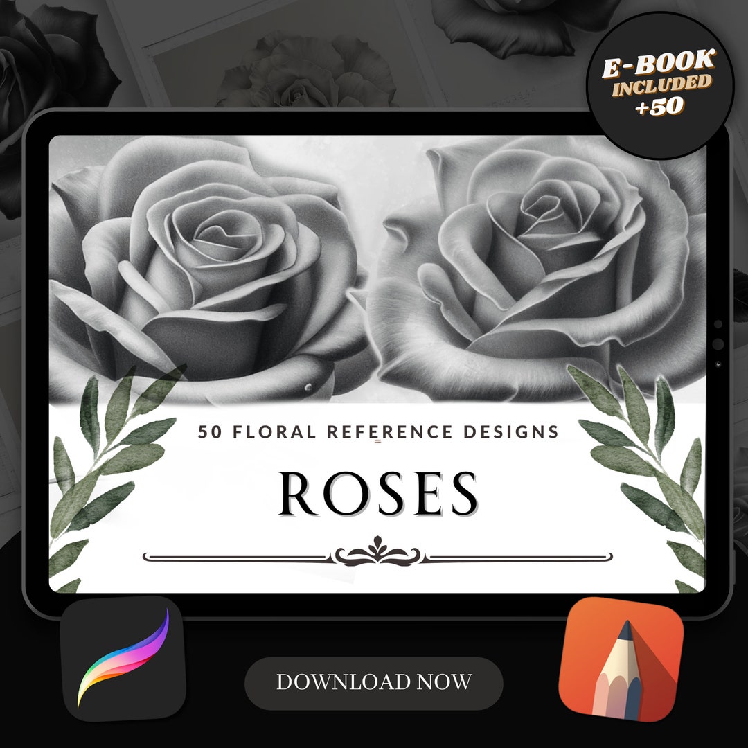 50 Roses Procreate Brush Stamps | Tattoo Designs | Digital Art ...