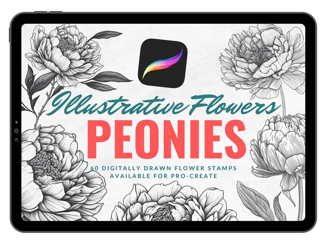 Peonies Clipart Procreate Brushes 60 Floral Stamps Procreate - Etsy