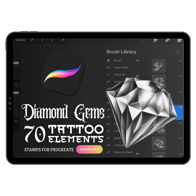 Procreate Brushes 'diamonds' Tattoo Design / Tattoo Flash Sheet 70 ...