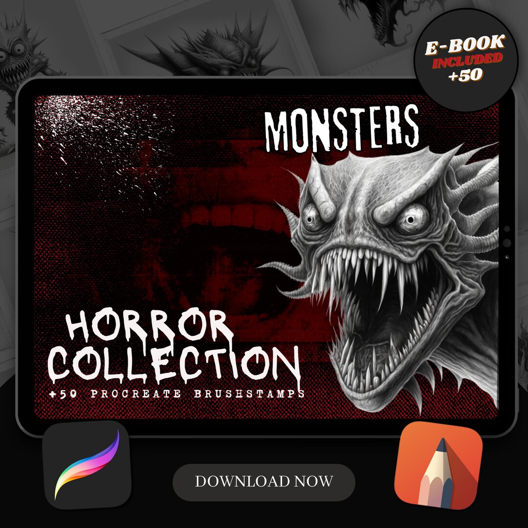 50 Monster Procreate Brush Stamps | Tattoo Designs | Digital Art ...