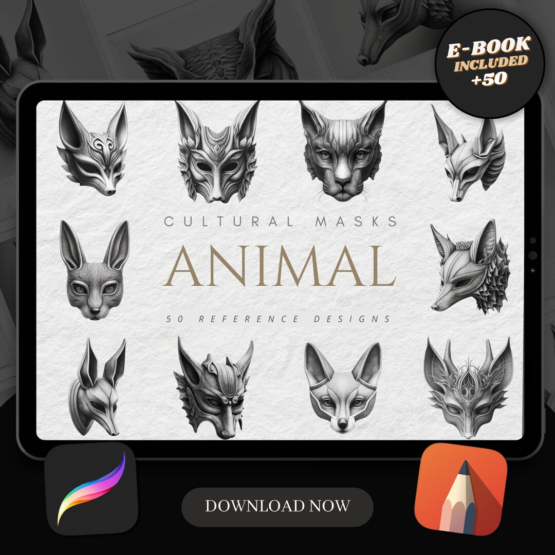 50 Animal Mask Procreate Brush Stamps | Tattoo Designs | Digital Art ...