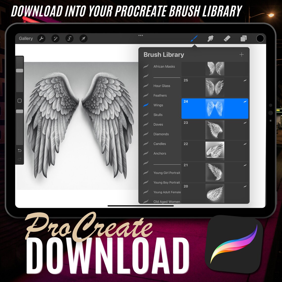 100 Wings Procreate Brush Stamps Tattoo Designs Digital Art Procreate ...