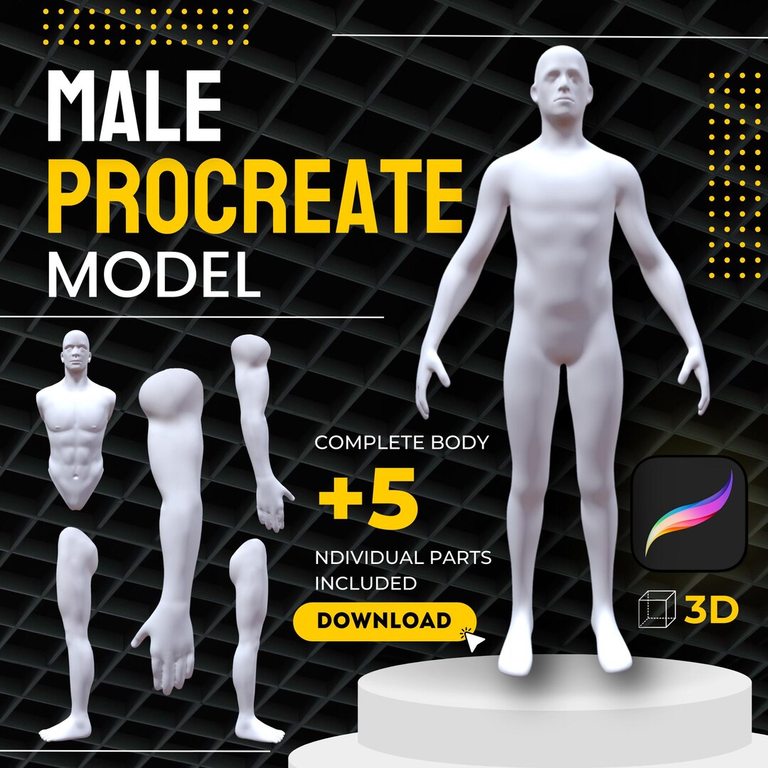 Male 3D Model for Procreate - Full Body & Parts Set | Tattoo Artist Tools | Showcase Sketch ...