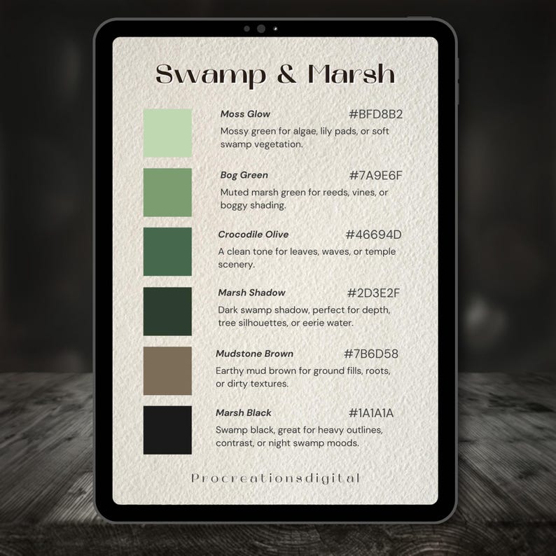 Swamp & Marsh Procreate Color Palette – 30 Murky Bog Tones for Tattoo ...