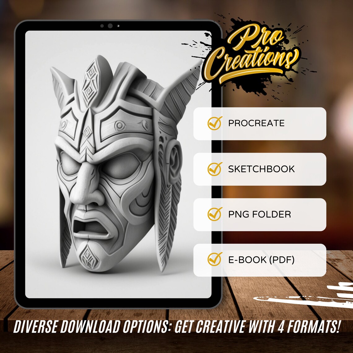 50 Native American Shaman Mask Procreate Brush Stamps Tattoo Designs ...