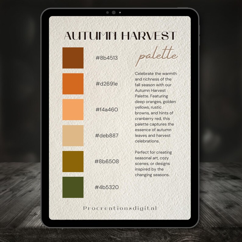Autumn Harvest Digital Color Palette – 30 Warm & Vibrant Procreate ...