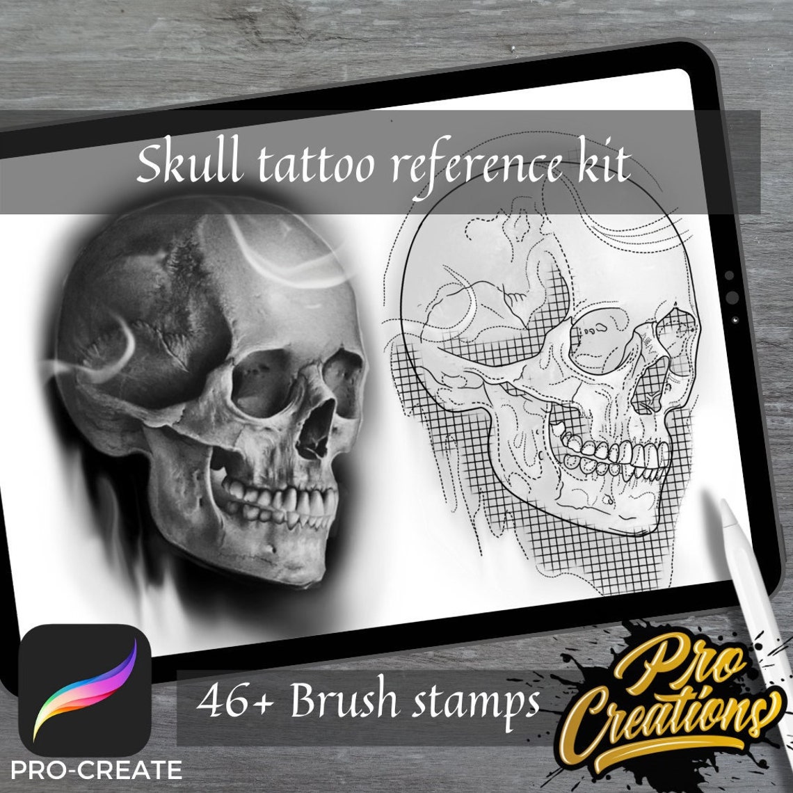 Skull Procreate Brush Set Unique Tattoo Stamp Brushes - Etsy