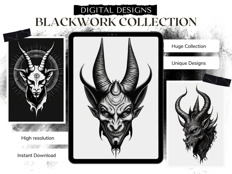 Blackwork Tattoo Designs 'devils' Tattoo Flash Sheet PDF Downloadable Tattoo Designs Best ...