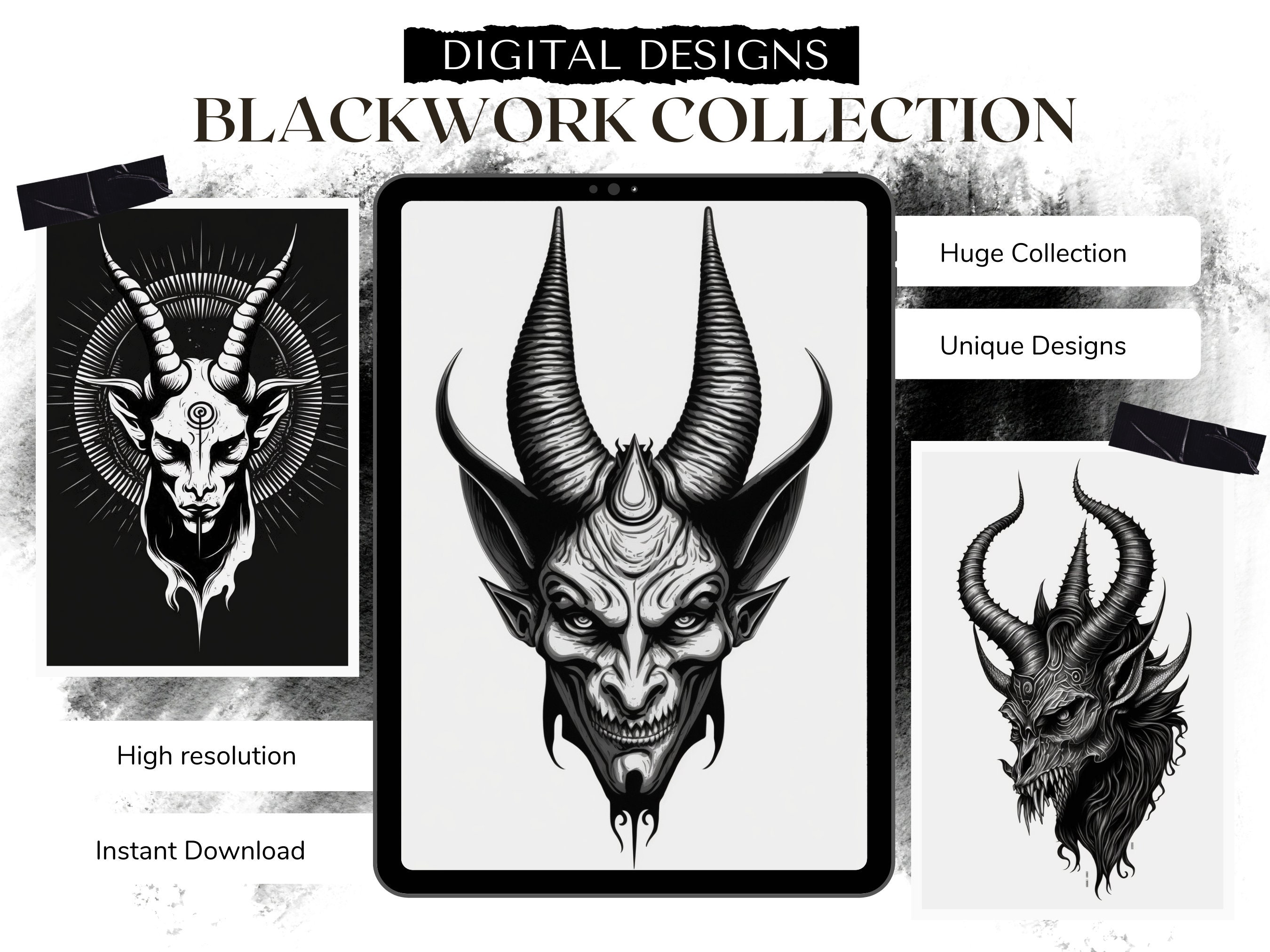 Blackwork Tattoo Designs 'devils' Tattoo Flash Sheet PDF Downloadable ...