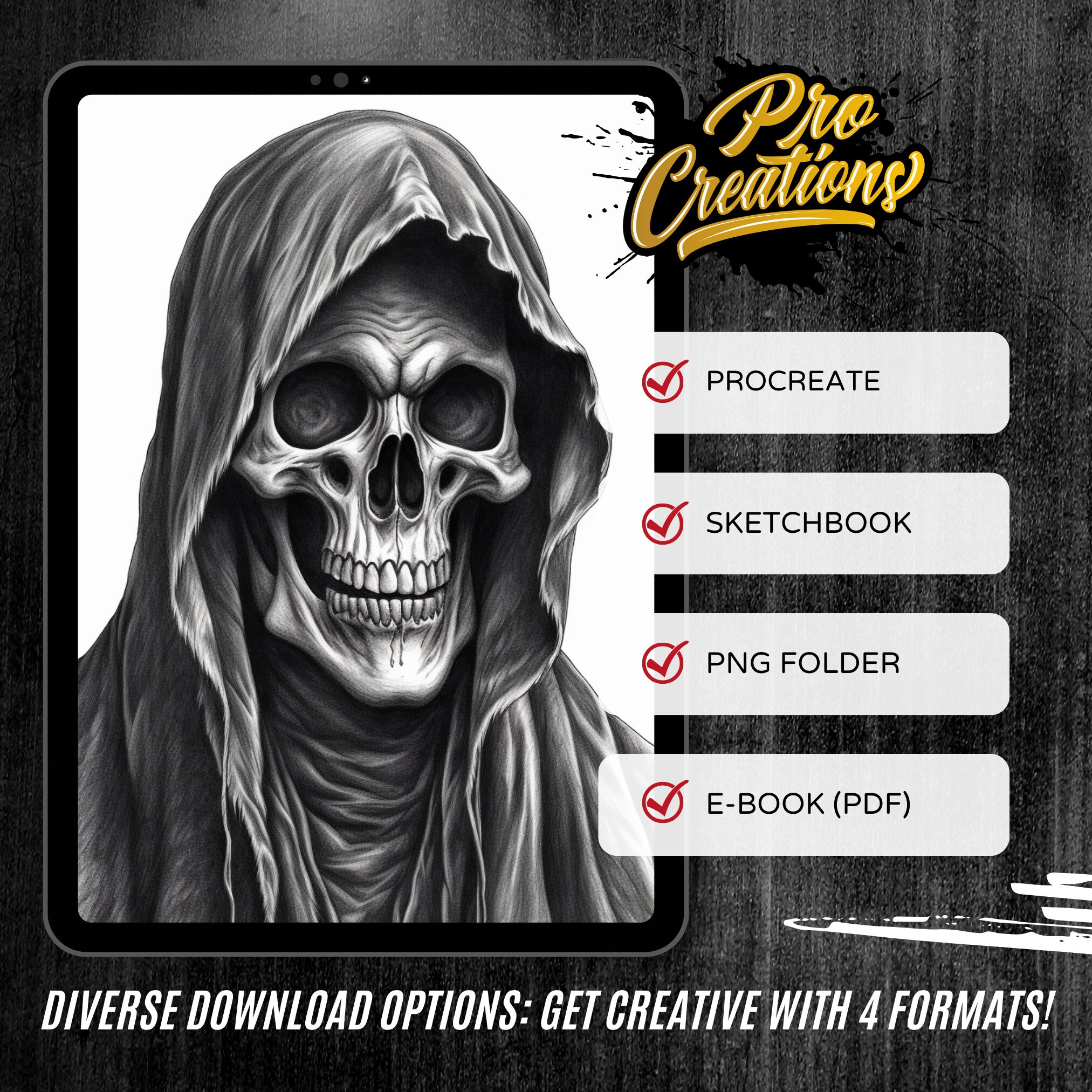 50 Grim Reaper Procreate Brush Stamps Tattoo Designs Digital Art ...