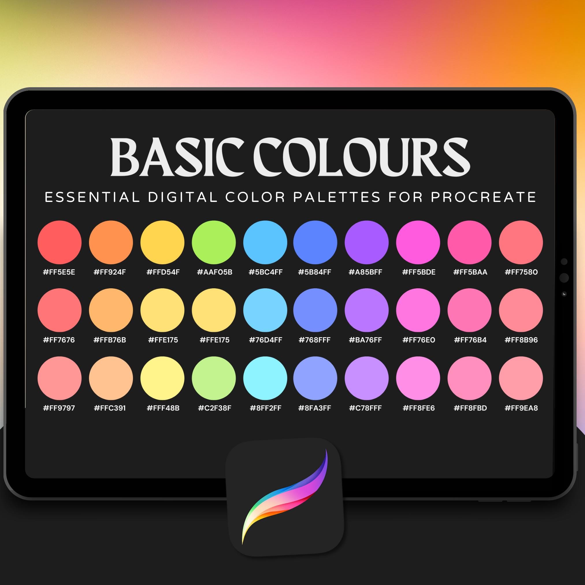 Basic Colors Digital Palette – 30 Essential Procreate Shades for ...