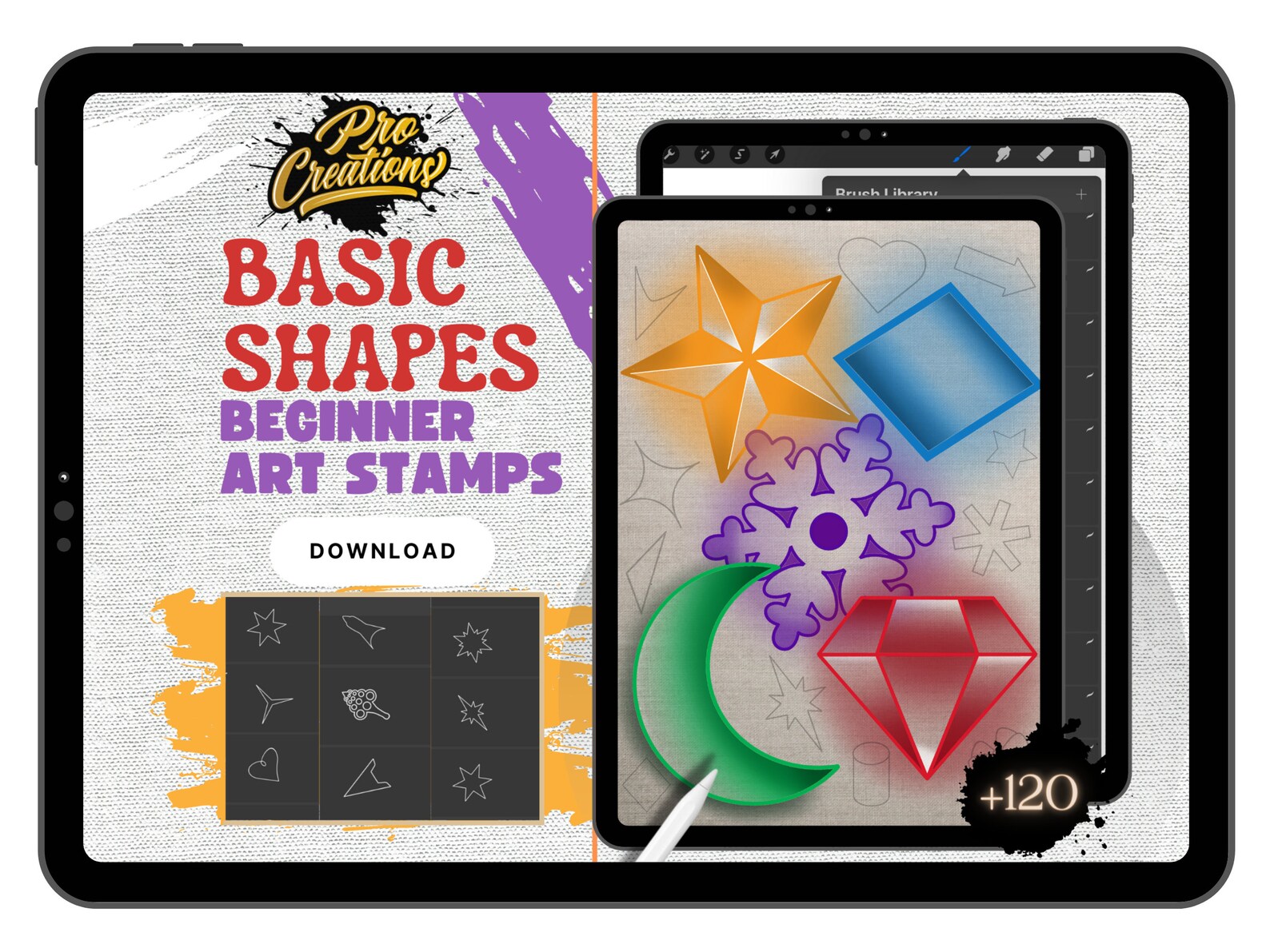 120 Basic Shapes Procreate Brush Set: Tattoo Stencil Stamps (digital ...