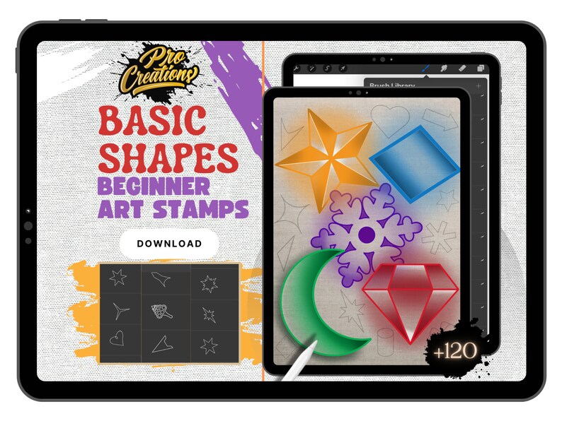 120 Basic Shapes Procreate Brush Set: Tattoo Stencil Stamps (digital ...