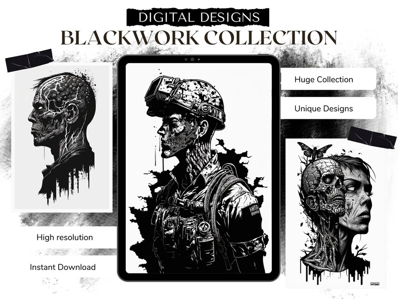 Blackwork Tattoo Designs 'zombies' Tattoo Flash Sheet PDF Downloadable ...