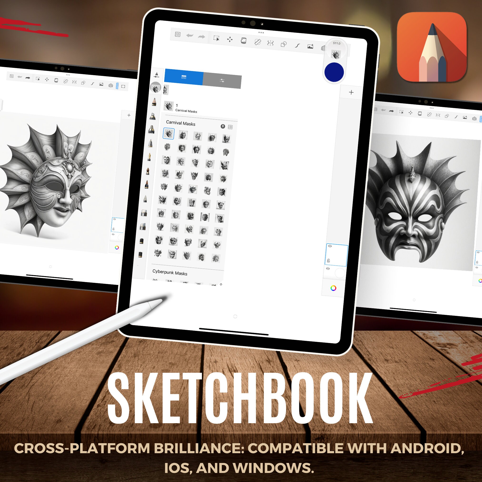 50 Carnival Mask Procreate Brush Stamps Tattoo Designs Digital Art ...