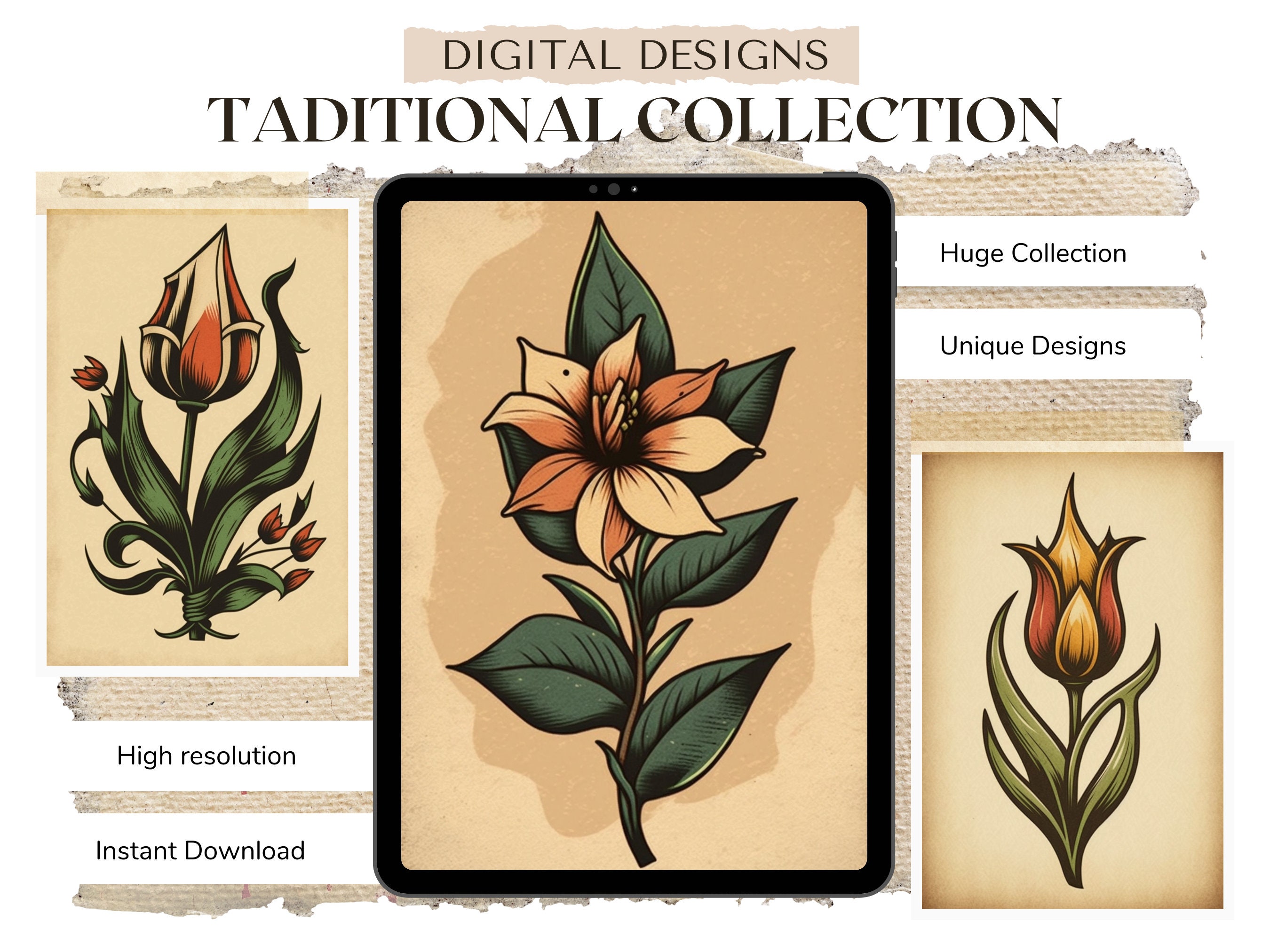 Traditional Tattoo Designs 'flowers' Tattoo Flash Sheet Pdf ...