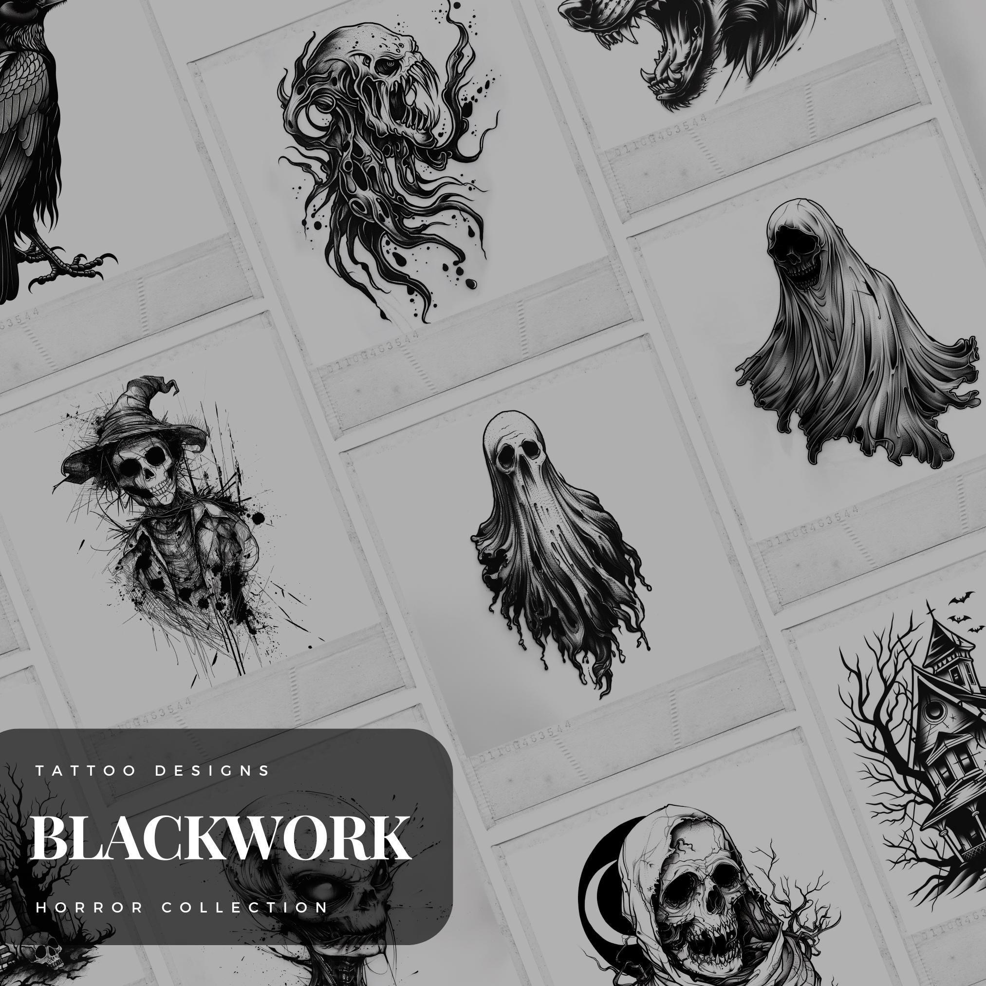 Blackwork Horror Procreate Brushes Tattoo Flash Stamp Pack Bold Horror ...