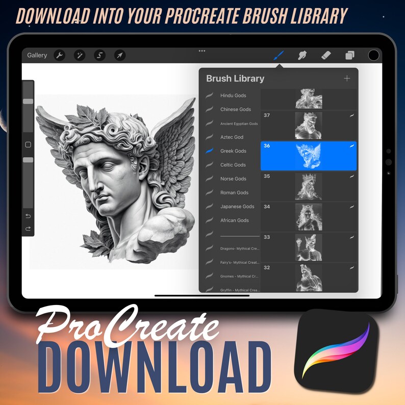 100 Greek Gods Procreate Brush Stamps Tattoo Designs Digital Art ...