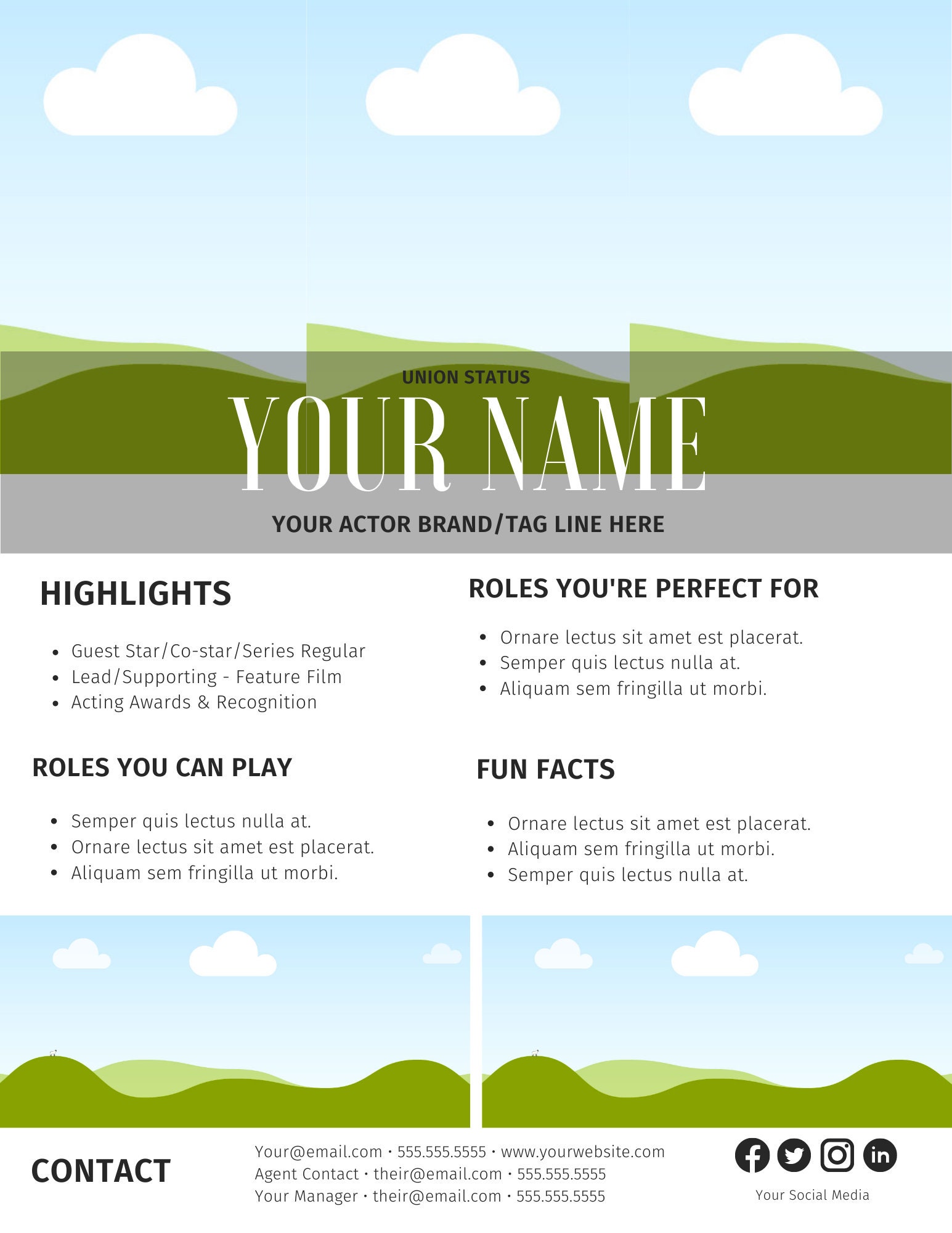 Actor One-sheet Canva Template 3 - Etsy