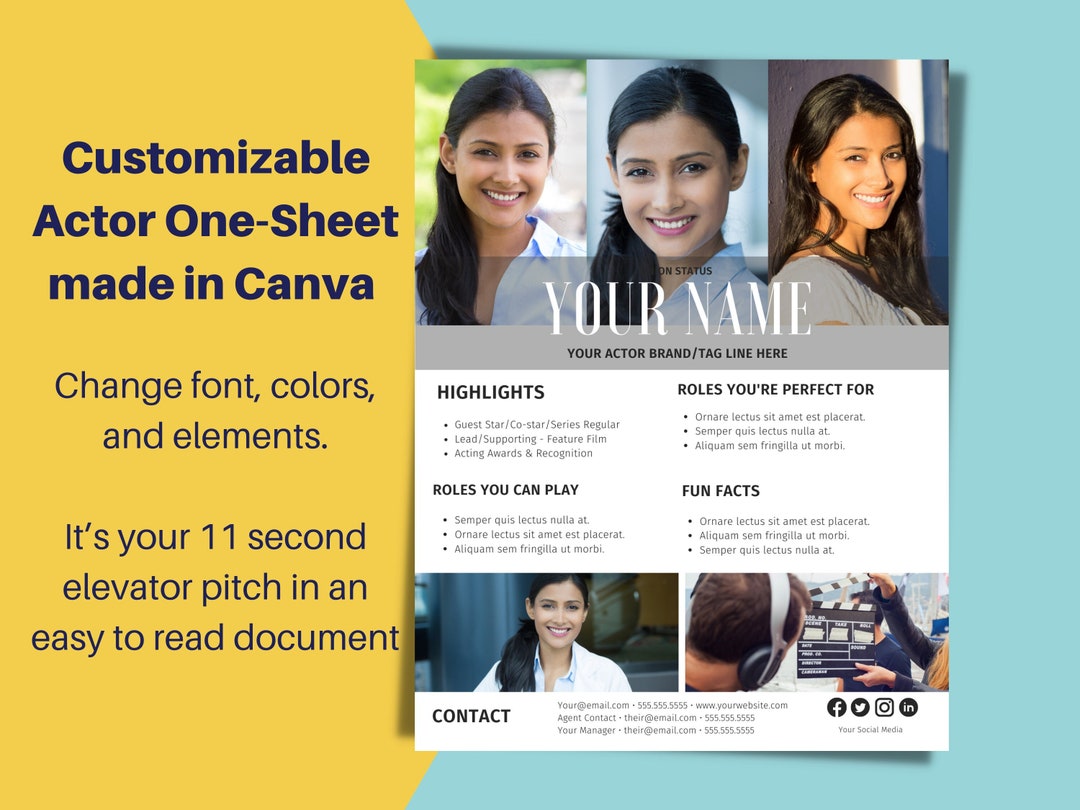 Actor One-sheet Canva Template 3 - Etsy