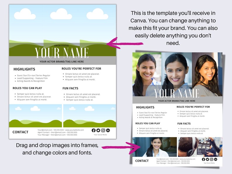 Actor One-sheet Canva Template 3 - Etsy