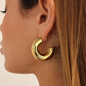 Chunky Hoops Gold Hoops 18k Plated Hoops Waterproof Hoops Donut Hoops ...