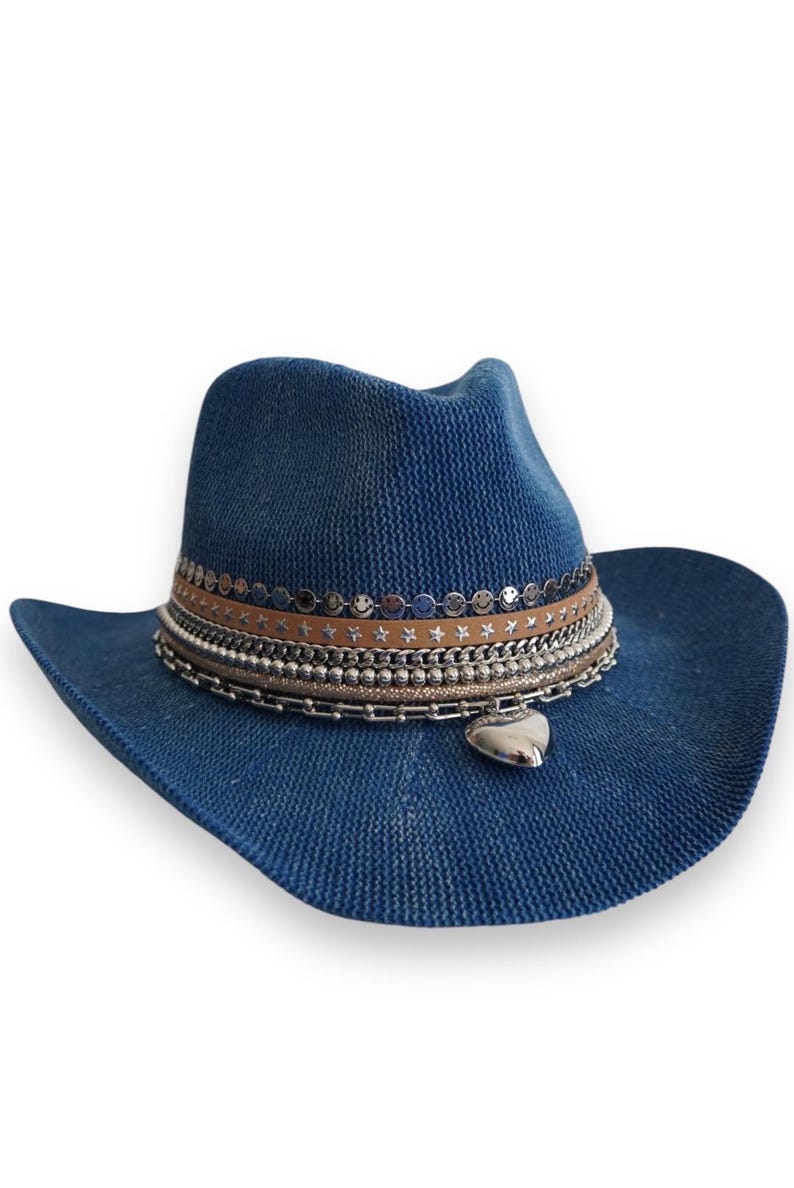 Denim Cowgirl Hat Western Party Cowboy Hat Denim and Diamonds ...