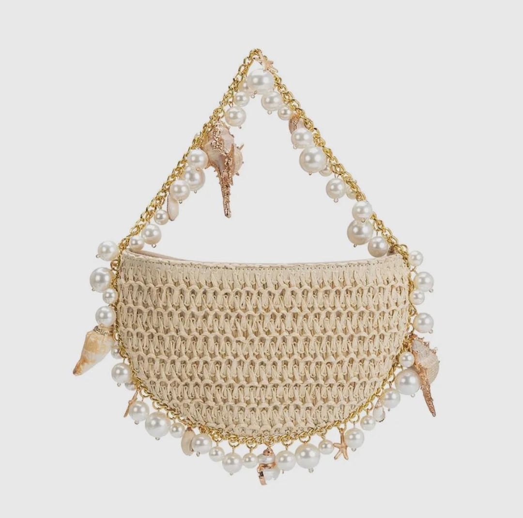 Shell Purse Straw Shoulder Bag Pearl Bag Seashell Purse Summer Handbag ...