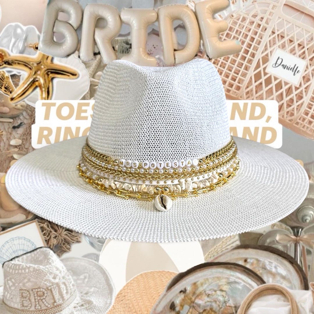 Custom Bachelorette Beach Hat | Bride Mrs Honeymoon Hat With Seashells ...