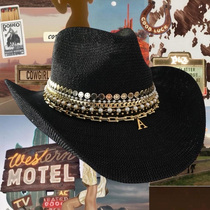 Black Straw Cowboy Hat - Etsy